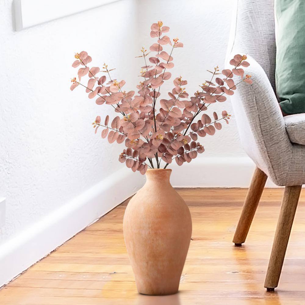 LIVING LUXURY 36 in. Brown Artificial Eucalyptus Leaf Stem Plant ...