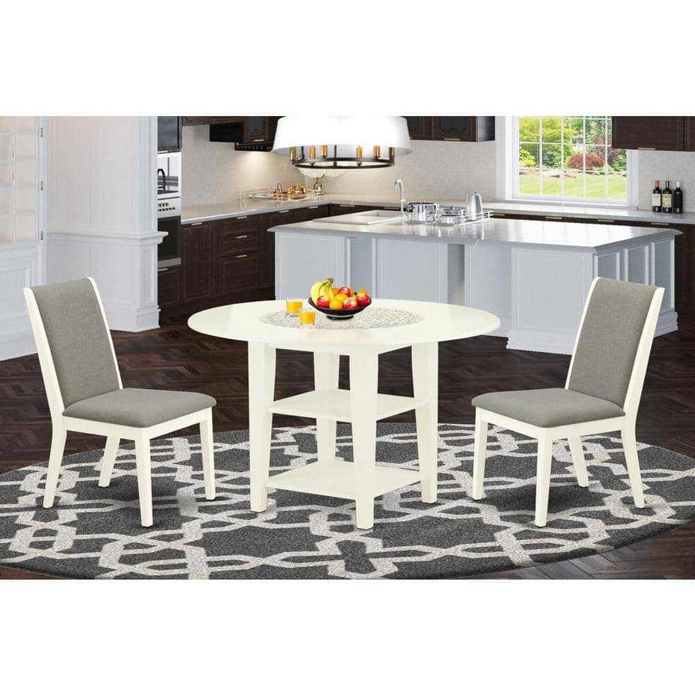 East West Furniture 3-Piece Linen White Finish Round Solid Wood Top ...