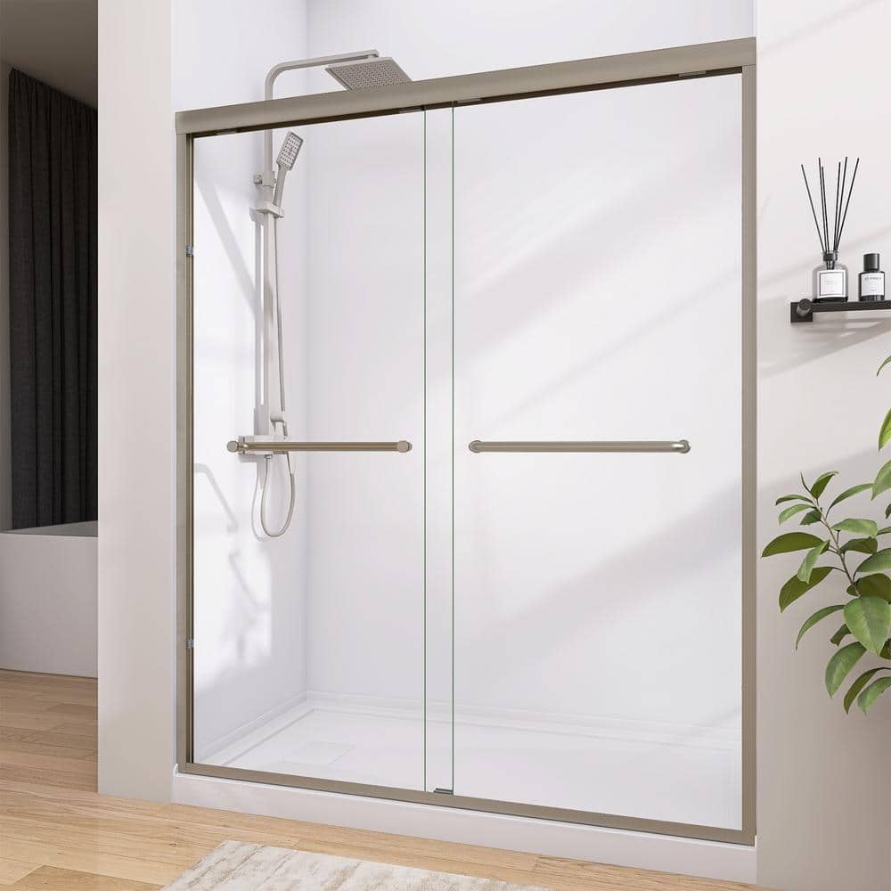 NTQ 54-60 in. W x 72 in. H Semi-Frameless Sliding Bypass Glass Shower Door in Brushed Nickel 1/4 ...