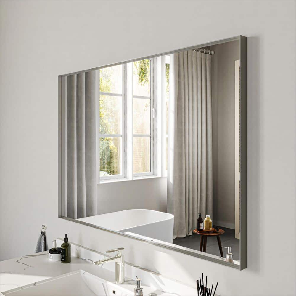 ORGANNICE 48 in. W x 32 in. H Silver Aluminum Rectangle Framed Tempered ...