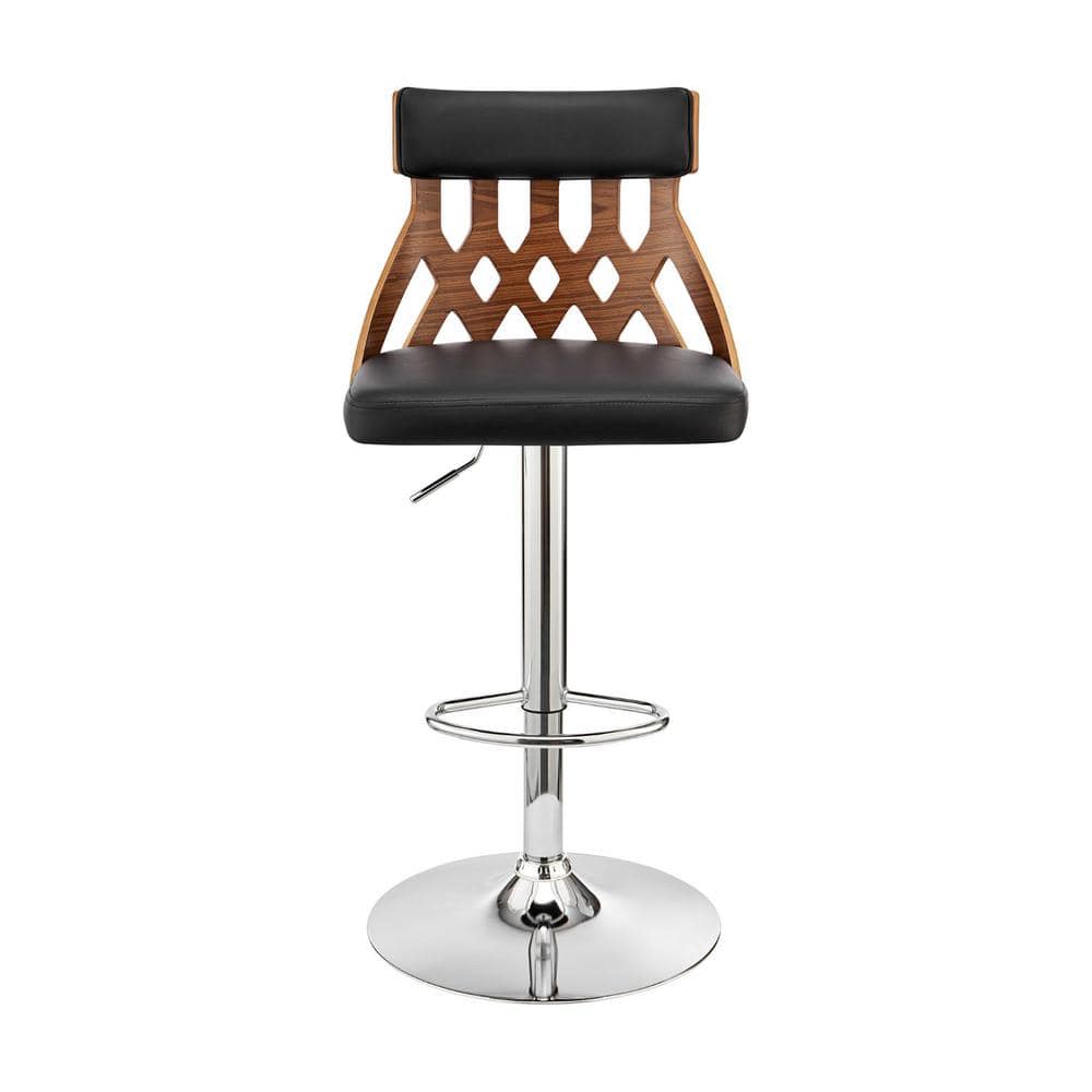 HomeRoots Adjustable Black Faux Leather and Walnut Lattice Bar Stool ...