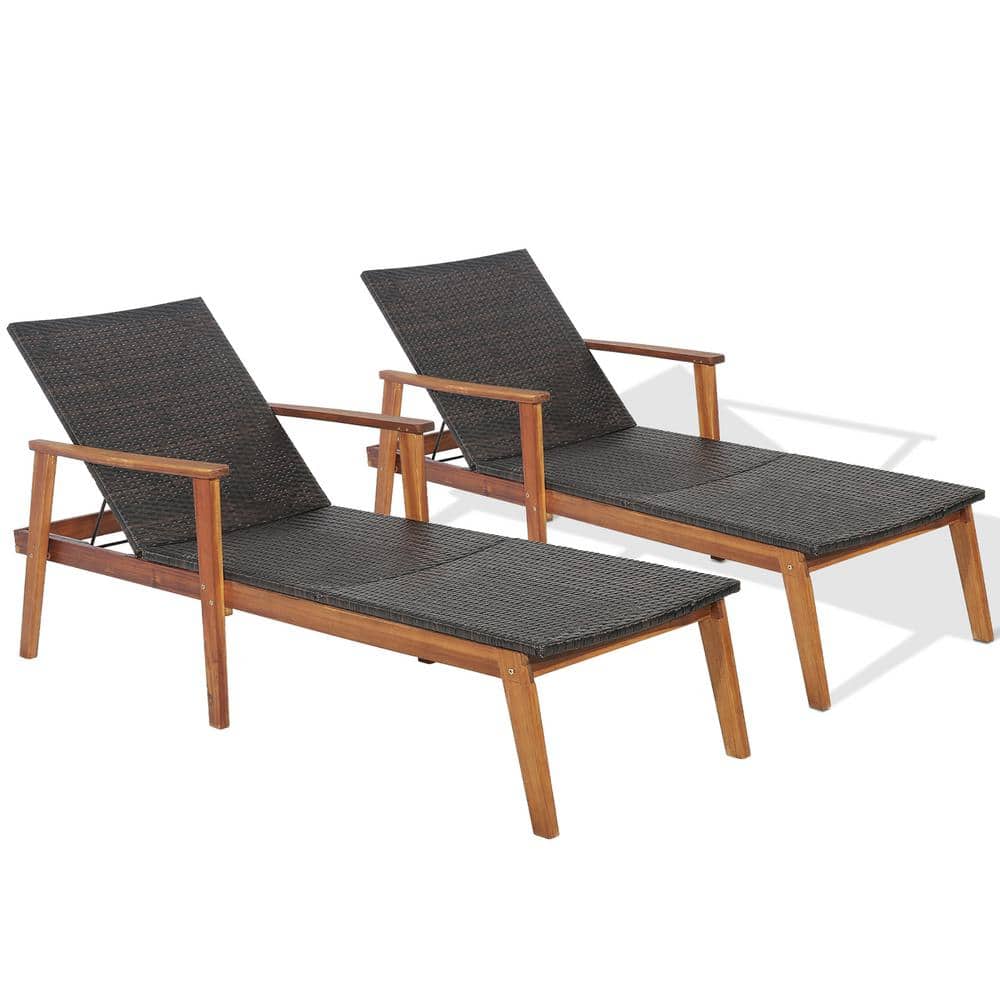 Gymax 2-Piece Adjustable Patio Rattan Lounge Chair Recliner Outdoor ...