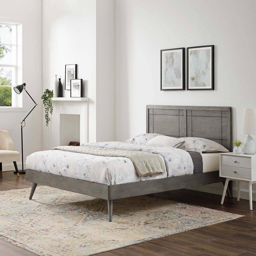 MODWAY Marlee Gray Wood Frame King Platform Bed with Splayed Legs MOD ...