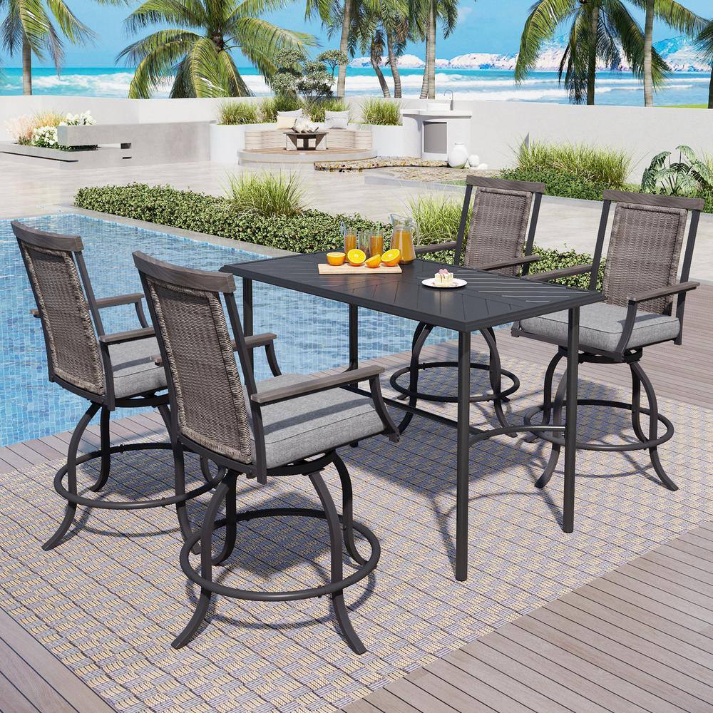 PHI VILLA 5-Piece Metal Bar Height Outdoor Bistro Set with Black ...