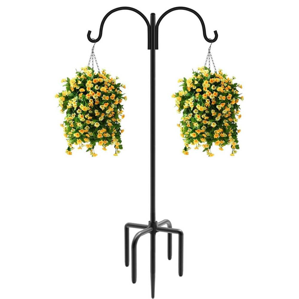Double Shepherd Hooks 60" Black Steel with 5-Prong Base, Heavy Duty ...