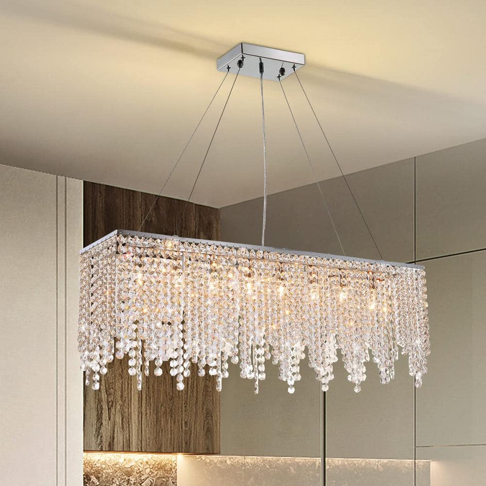 Pacific Core 47 in. 10-Light Chrome Crystal Chandelier Pendant Light ...