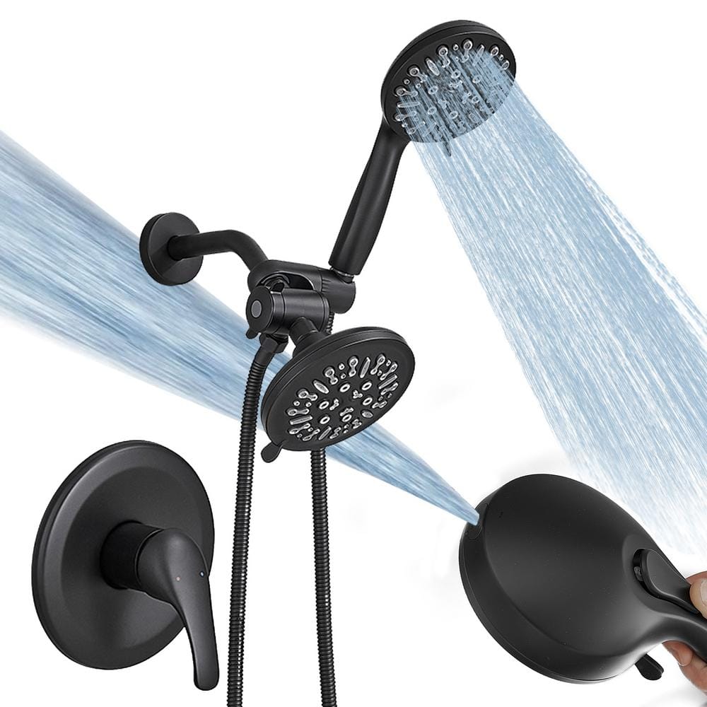 BWE Single Handle 1-Spray Round Rain Shower Faucet Combo Set 1.8 GPM ...