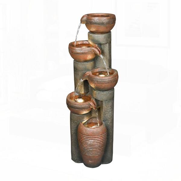 Rustic 39. 7in. H Polyresin Waterfall Floor Tiered Fountain with LED ...