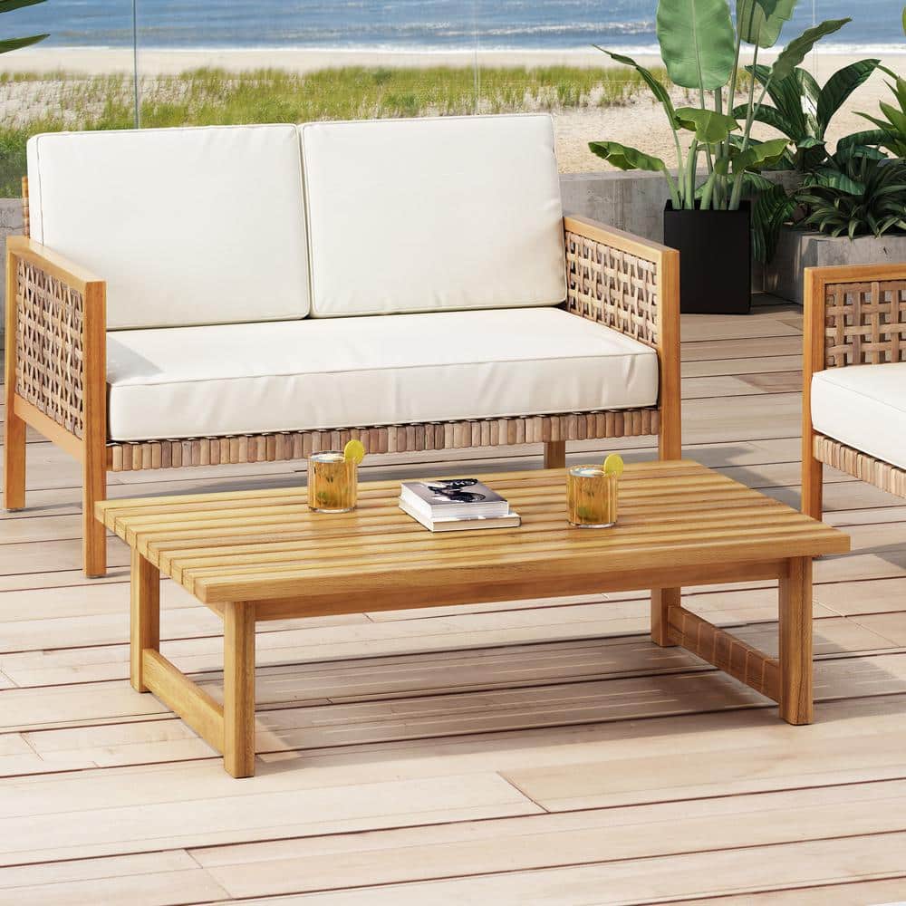 Noble House Nova Teak Brown Rectangle Wood Outdoor Patio Coffee Table ...