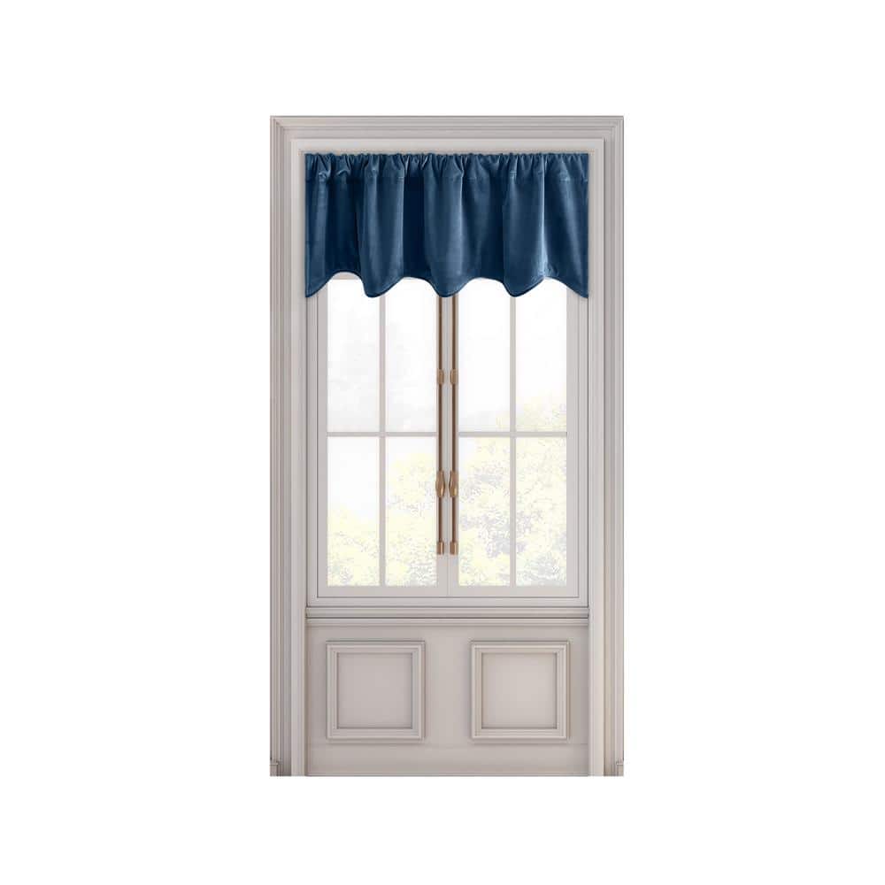 RICARDO Premium Velvet 50 in. W x 17 in . L Scalloped Valance in Blue ...