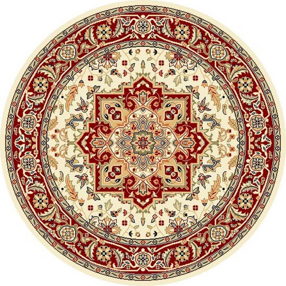 SAFAVIEH Lyndhurst Ivory/Red 5 ft. x 5 ft. Round Border Medallion ...