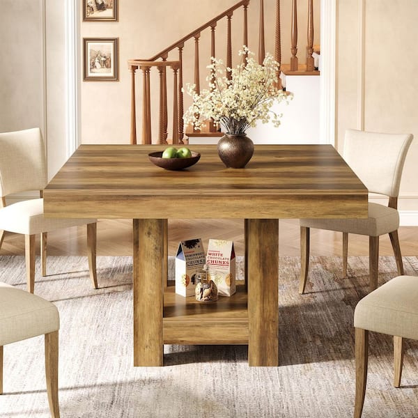 BYBLIGHT Moronia Farmhouse Rustic Brown Square Wood 39.4 in. Legs ...