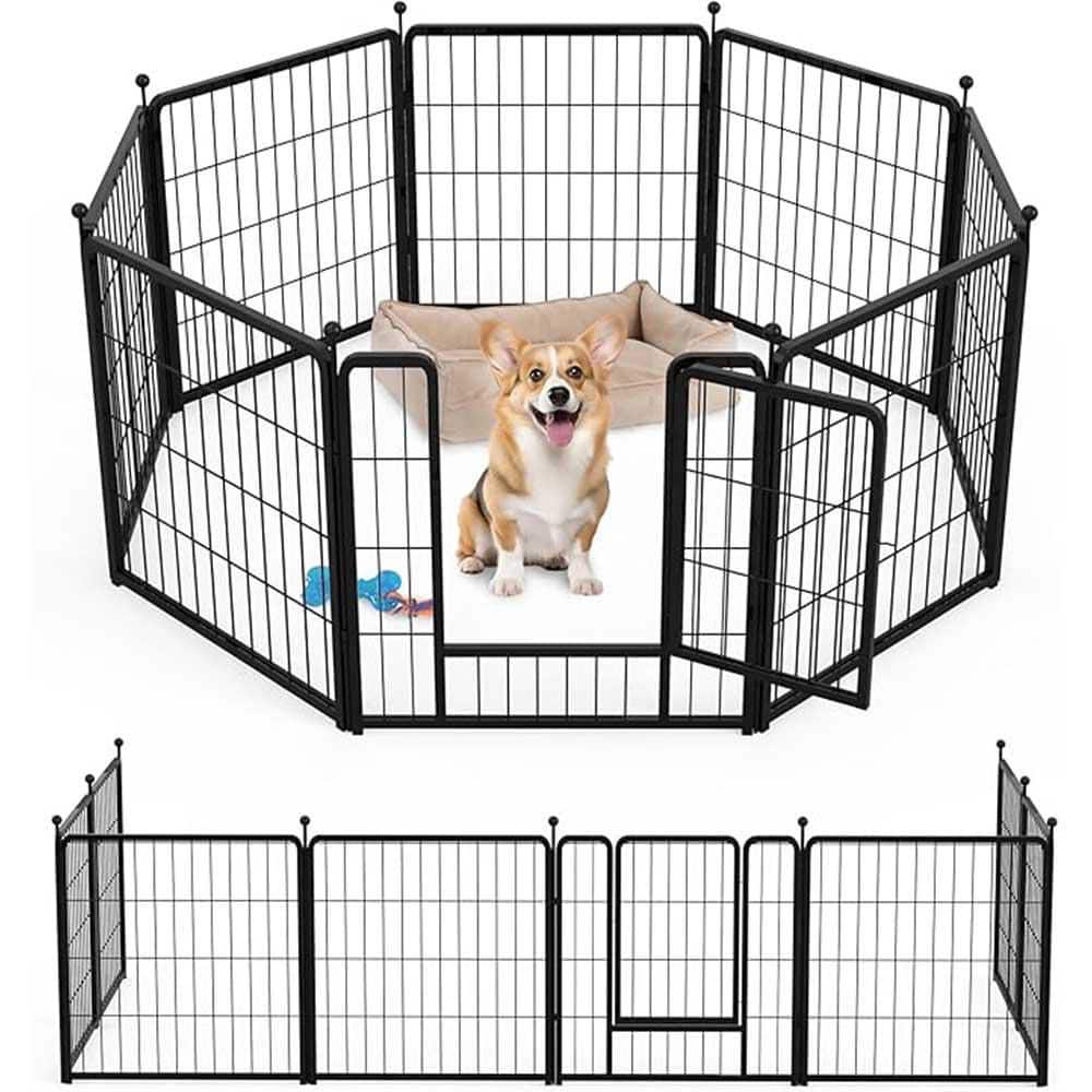 .N/A 24 in. 8-Panel Metal Garden Fence for Puppies and Small Dogs ...
