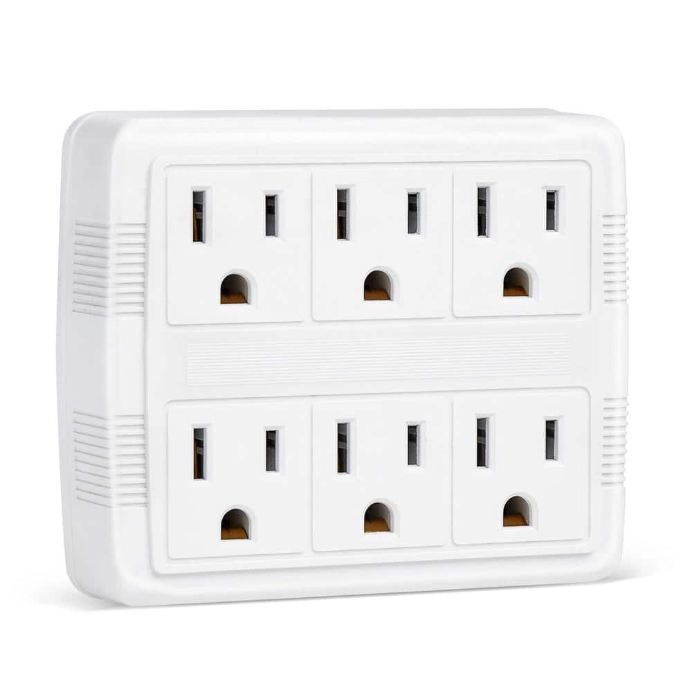 GRIP TIGHT TOOLS 15 Amp 6-Outlet Grounded AC/DC Adapter Wall Tap, White ...
