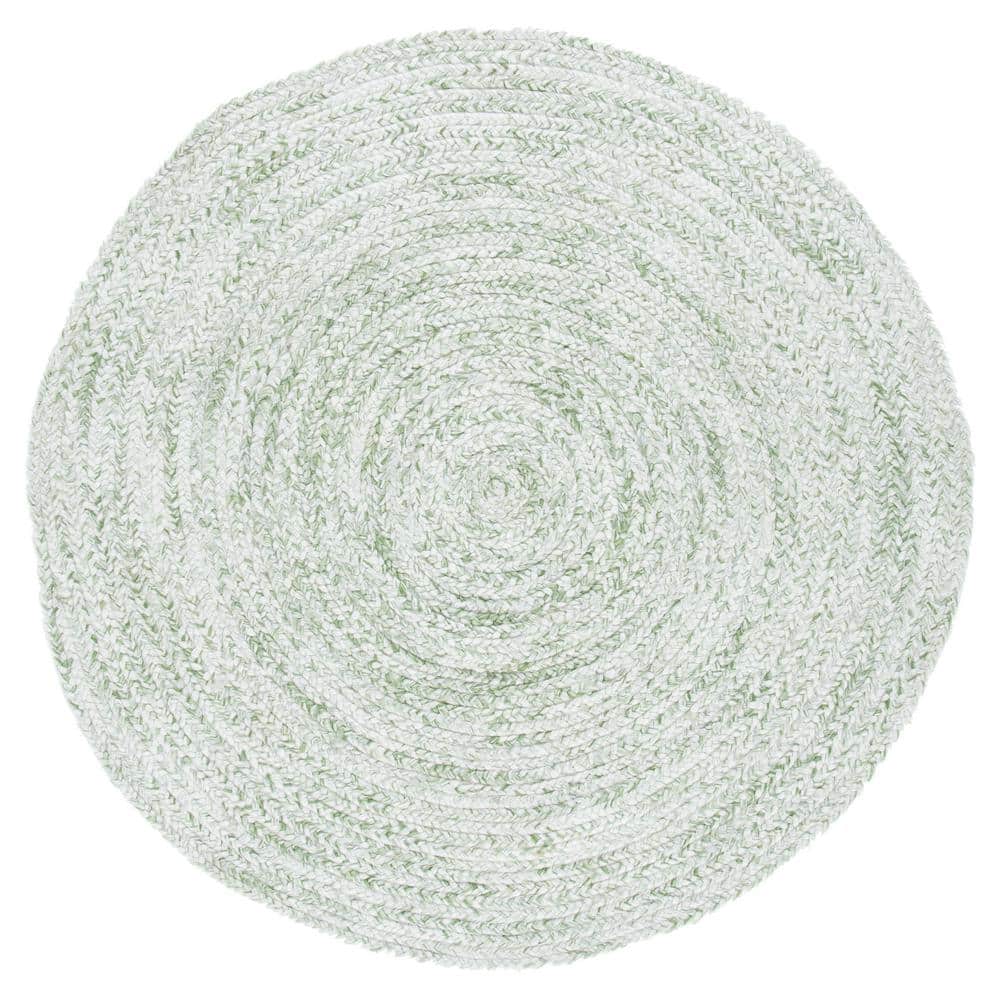 SAFAVIEH Braided Ivory Green 4 ft. x 4 ft. Border Chevron Round Area ...
