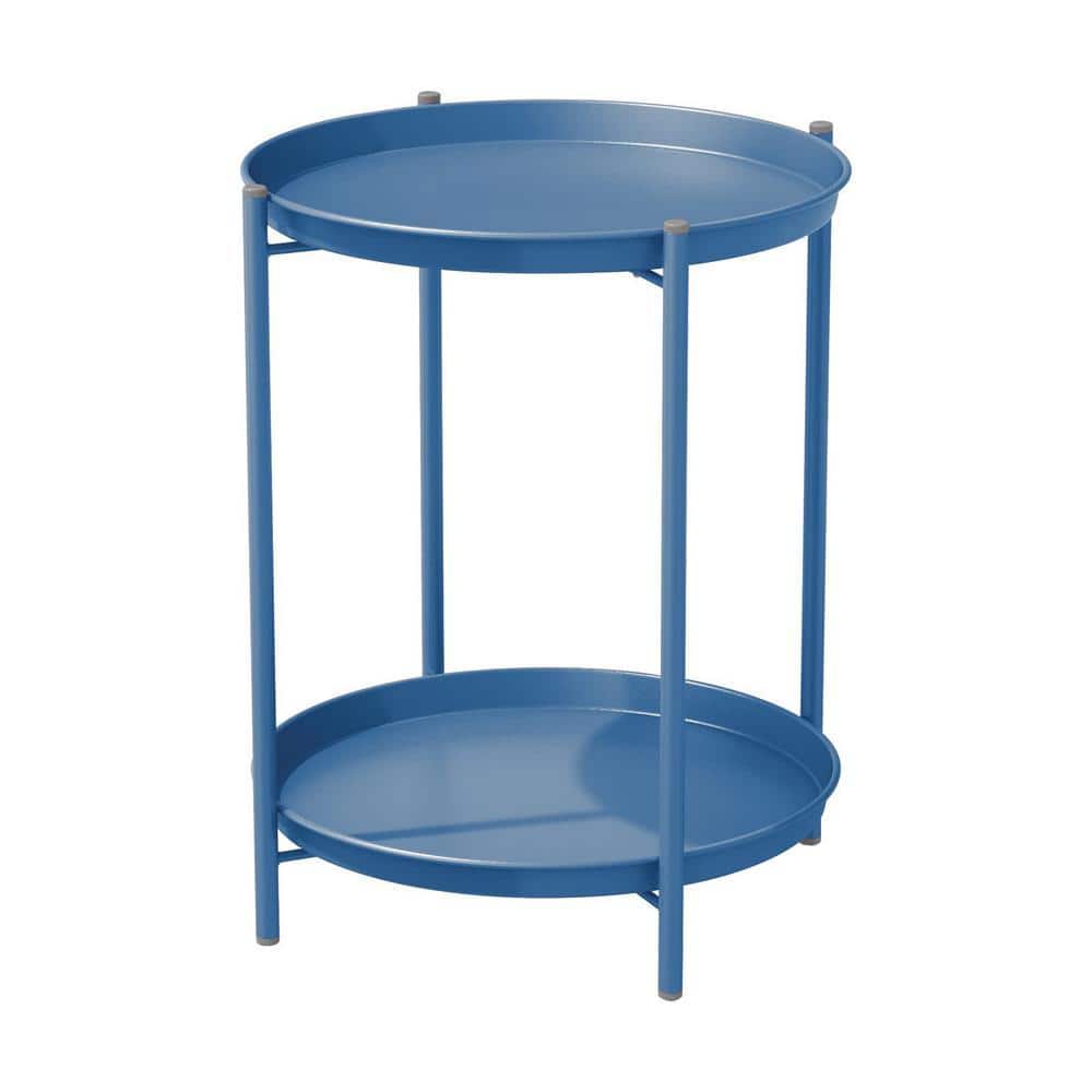 Sudzendf Blue Round Outdoor Coffee Table 2-Tier, Weather Resistant ...