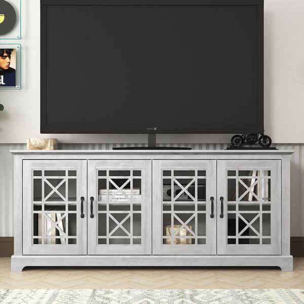 GALANO Isadora 68.2 in. Dusty Gray Oak 4-Door TV Stand Fits TV's up to ...