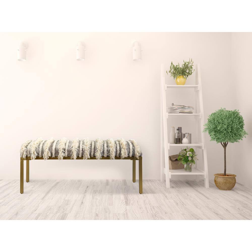 LR Home Natalia Gray/Ivory 47 in. Striped Accent Bench with Metal Legs ...
