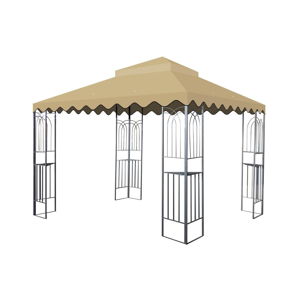 CASTNOO 10 x 10 ft. Khaki Polyester Patio Gazebo Replacement Canopy, 2 ...