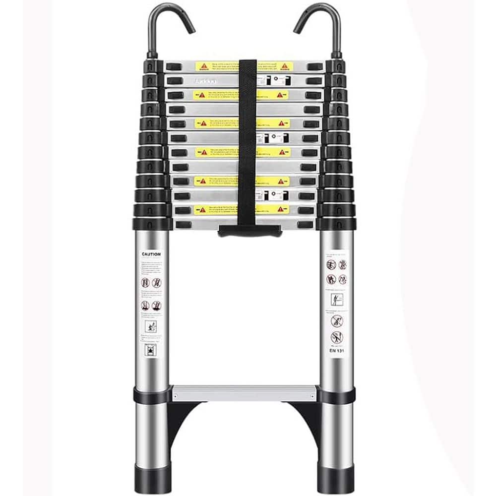 KIWDZFU Telescopic Ladder Reach 16.5 ft. Aluminium Silver Non-Slip Feet ...