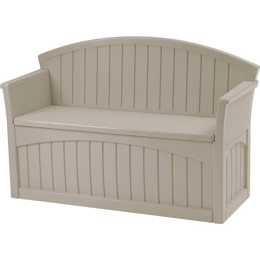 50 Gal. Taupe Resin Outdoor Storage Bench Z000EFFS5I - The Home Depot
