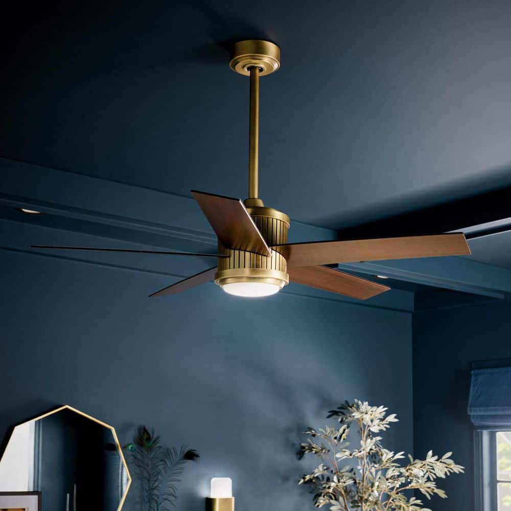 KICHLER Brahm 48 in. Indoor Natural Brass Downrod Mount Ceiling Fan ...