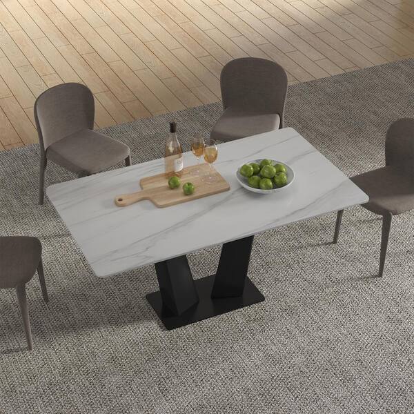 Lesly Modern Rectangle White Snow Mountain Stone Top 55.12inStainless ...