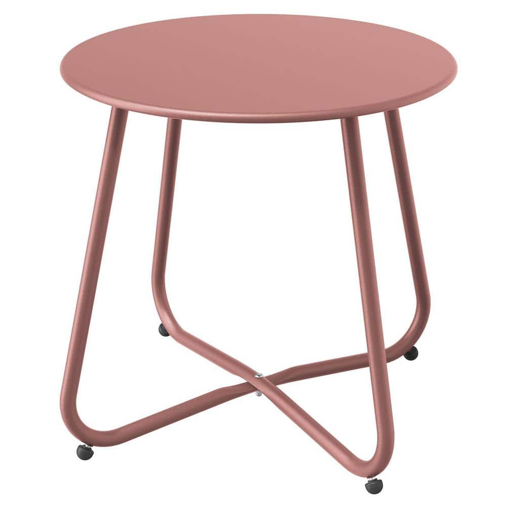 Sudzendf Pink Round Outdoor Coffee Table, Weather Resistant Metal Side ...