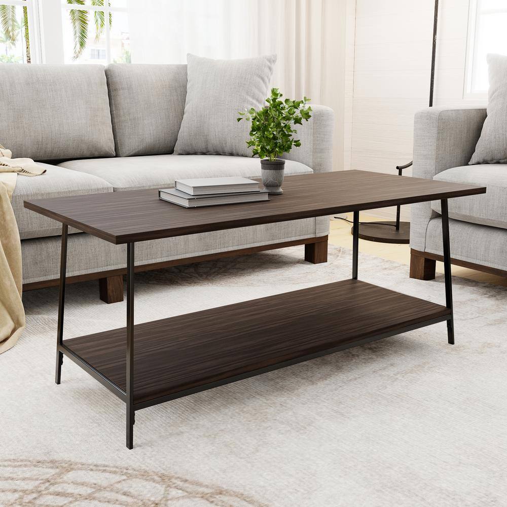 Brookside Eliza 22 in. Medium Oak Rectangle Metal and Wood Coffee Table ...