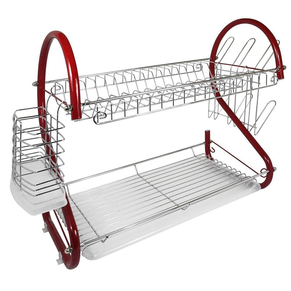 Better Chef 16 in. 2-Tier Red Chrome Plated Standing Dish Rack ...