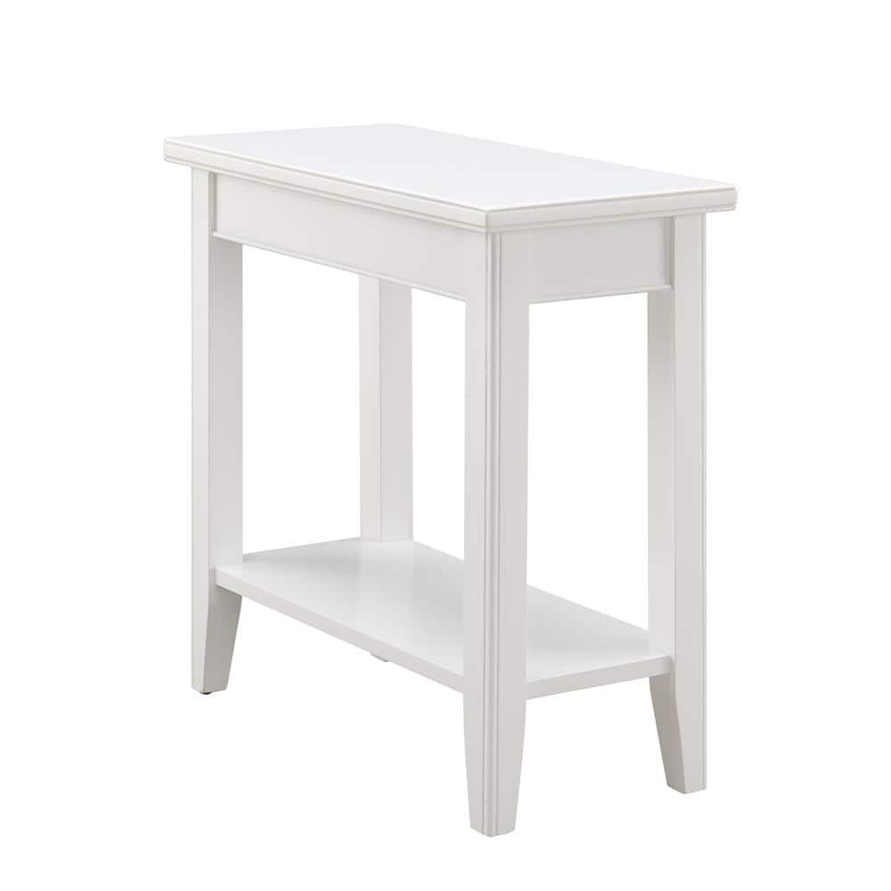 Leick Home Laurent 12 in. White Rectangle Solid Wood Narrow End Table with Shelf 10505 WT The Home Depot