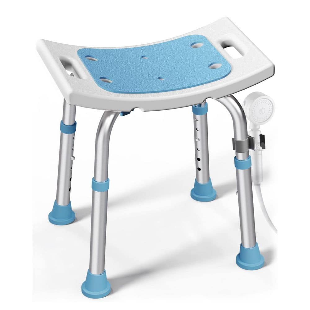 Wudkey Adjustable Aluminum Shower Stool in Light Blue with Suction Feet ...
