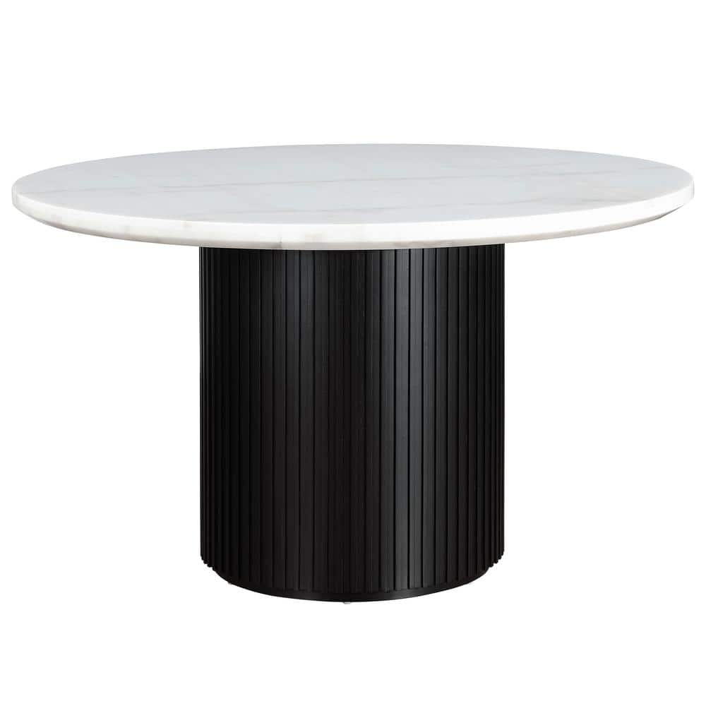 Steve Silver Colvin 52 in. Round White Marble Top with Black Pedestal ...
