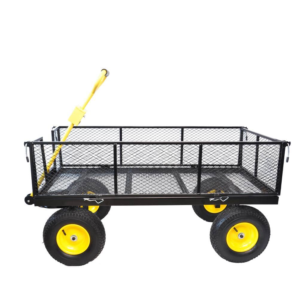 Boosicavelly 5 cu. ft. Metal Black Yellow Big Wagon Cart Garden Cart ...