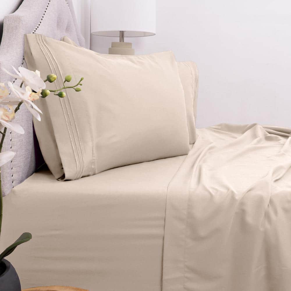 Sweet Home Collection 1800 Series 5 Piece Beige Solid Color Microfiber ...