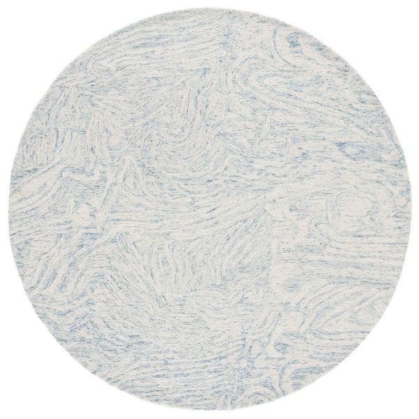 SAFAVIEH Ebony 6 ft. x 6 ft. Ivory/Light Blue Swirls Abstract Round ...