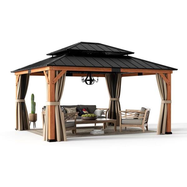 COVERED OUTDOOR OUTDOOR LIVING SPACES Ultra Series Wood Gazebo 13 ft. x ...