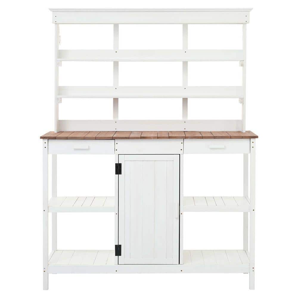 SUNRINX 50.2 in. W x 66 in. H White Farmhouse Wooden Potting Bench ...