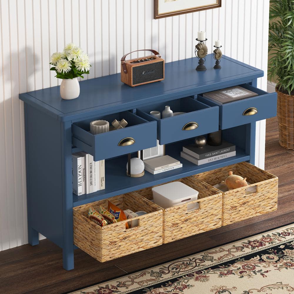 Harper & Bright Designs Navy 47 in. Rectangle Wood Vintage Console ...