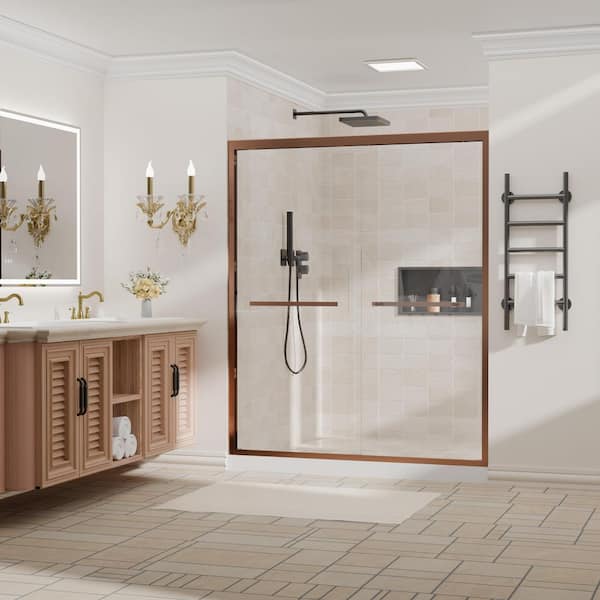 Peorsily 50 in. - 54 in. W x 72 in. H Double Sliding Framed Shower Door ...