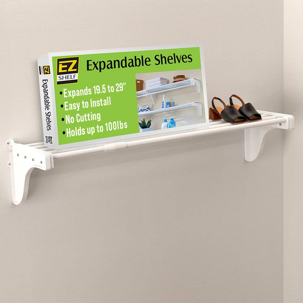 EZ Shelf 28 in. - 50 in. Metal Expandable Shelf in White with 2 End ...