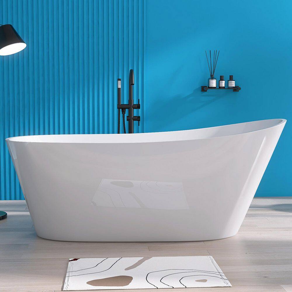 Neo 59 in. x 29 in. Acrylic Freestanding Soaking Bathtub Double Slipper ...