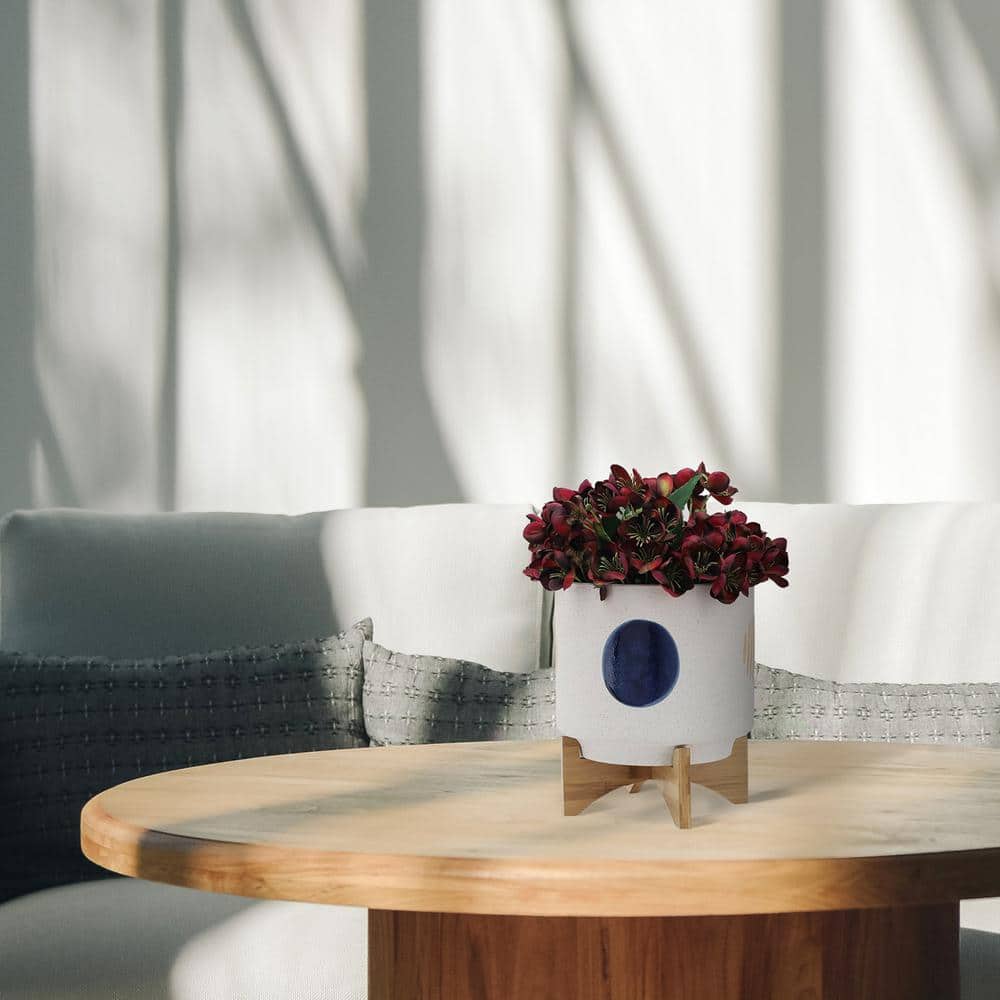 HOTEBIKE Container Width 10 in. White Funky Planter with Wooden Stand ...