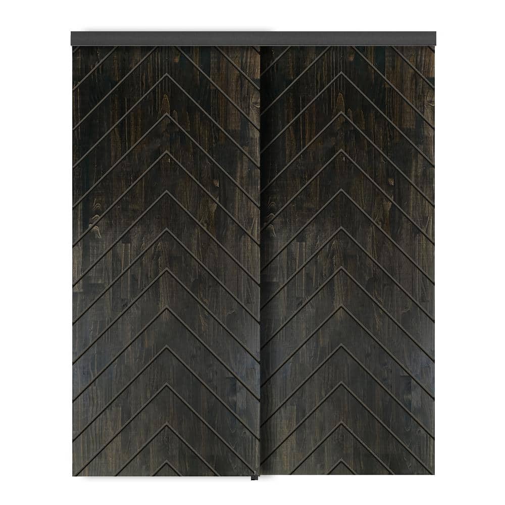 CALHOME 72 in. x 80 in. Hollow Core Charcoal Black Stained Pine Wood ...