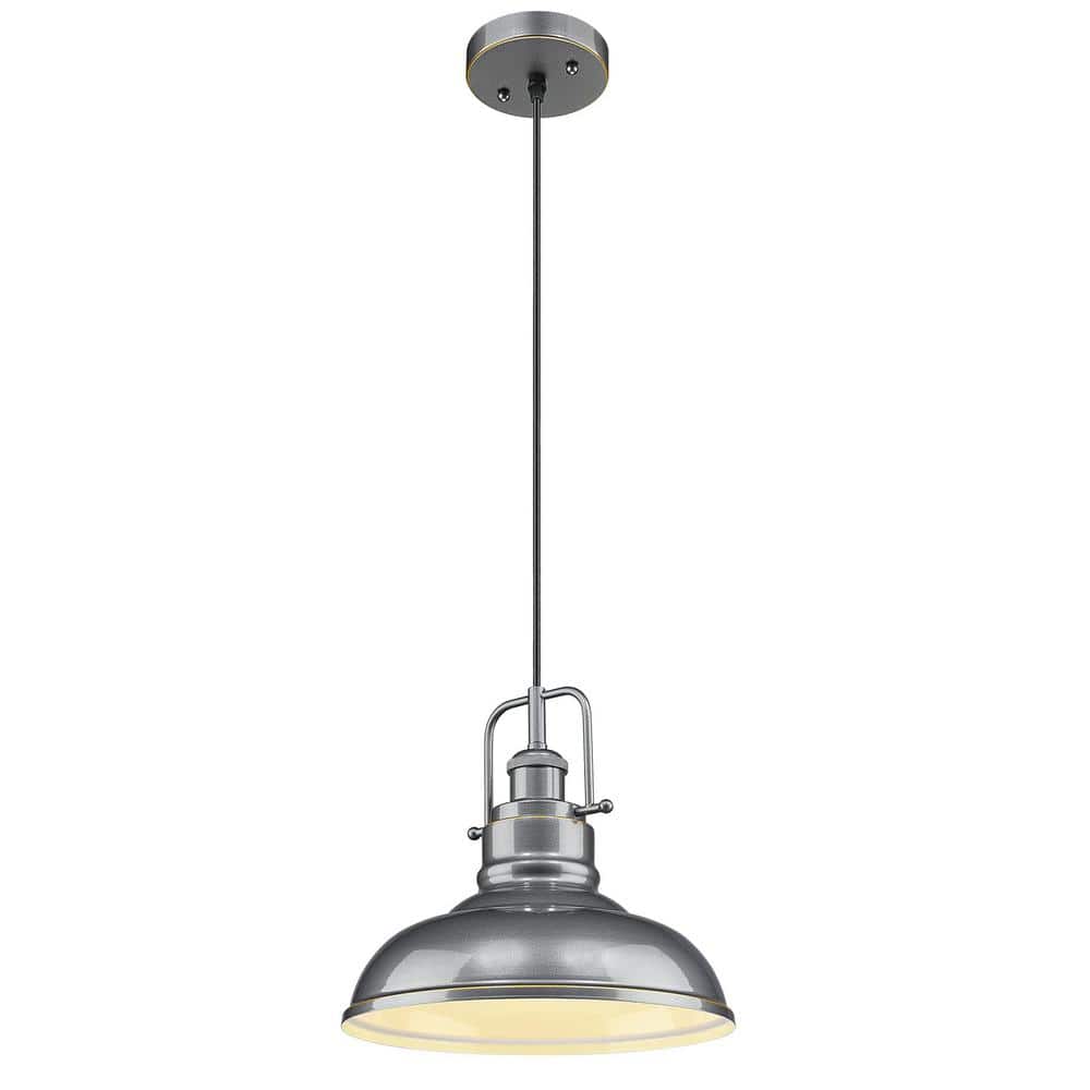 JAZAVA 11 in. 1-Light Gray Industrial Pendant Light with Metal Shade ...