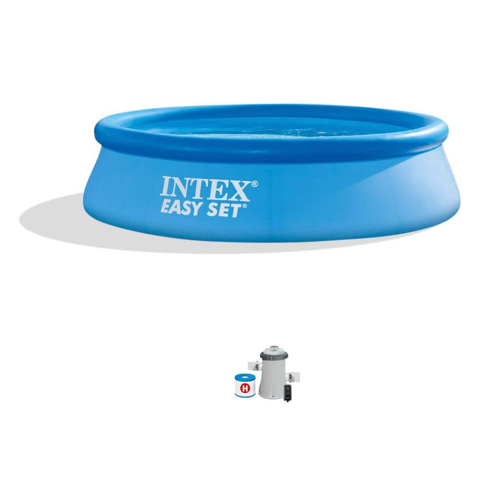 Intex Easy Set 10 ft. Round x 30 in. Deep Inflatable Pool with 330 GPH ...