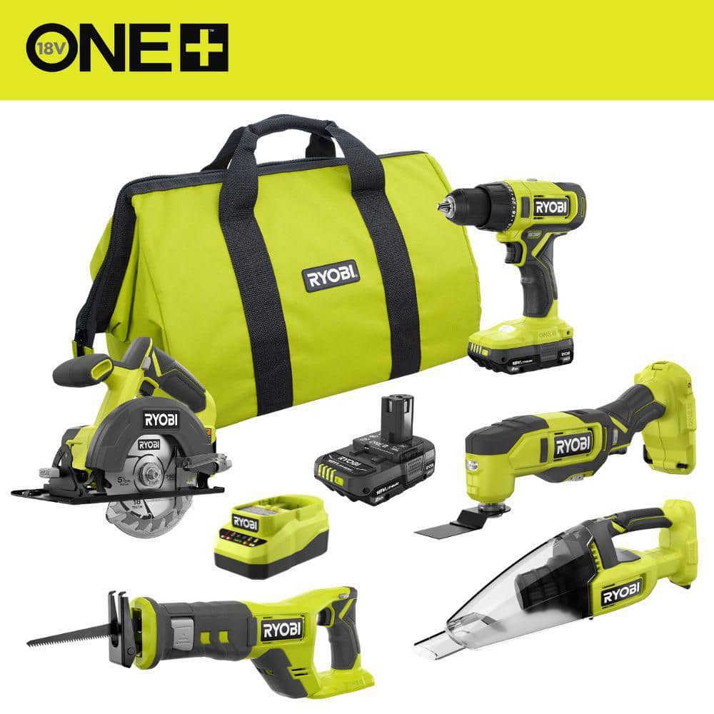 RYOBI ONE+ 18V Lithium-Ion Cordless 5-Tool Combo Kit Special Buy with ...
