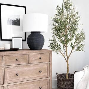 7 ft. Artificial Olive Tree in Pot, Fake Potted Olive Silk Tree with ...