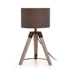 Keazile 18 in. Black Modern Tripod Small Table Lamp with Solid Wood ...
