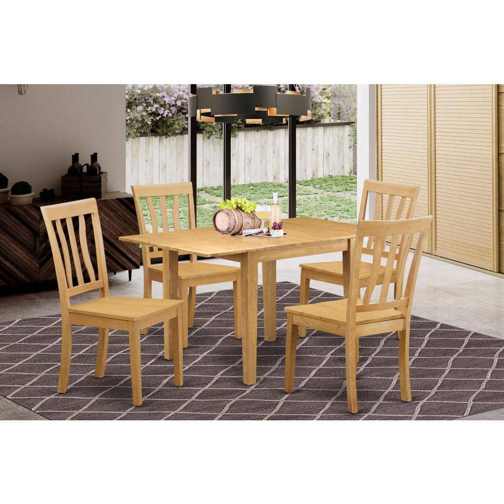 East West Furniture 5-Piece Natural Oak Finish Solid Wood Top-Dining ...
